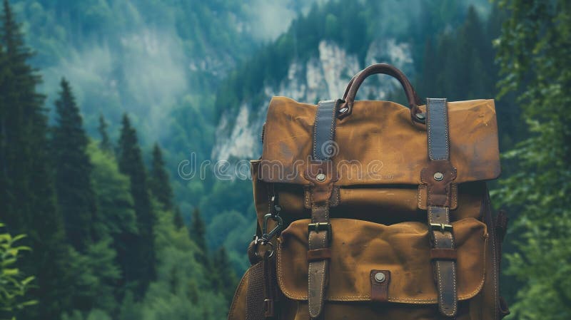 Tourist Backpack on the Background of Nature Mountains Stock Image ...