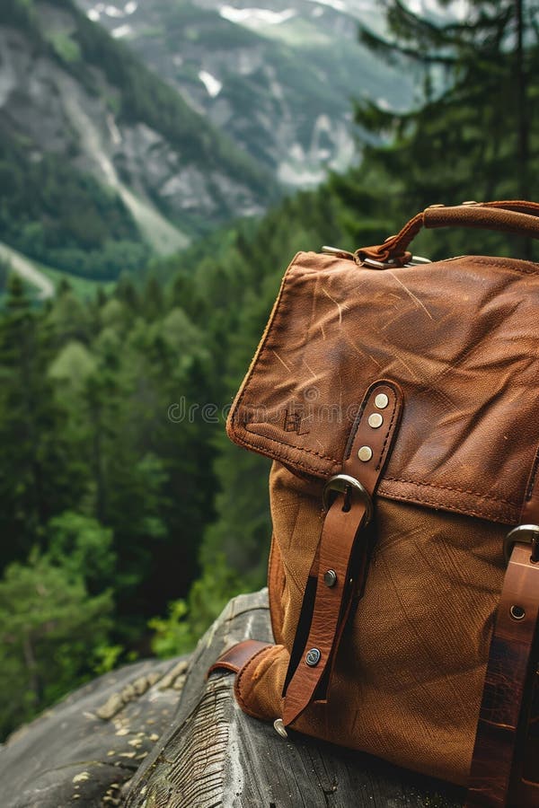 Tourist Backpack on the Background of Nature Mountains Stock Photo ...