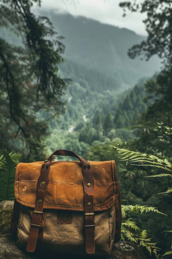 Tourist Backpack on the Background of Nature Mountains Stock ...