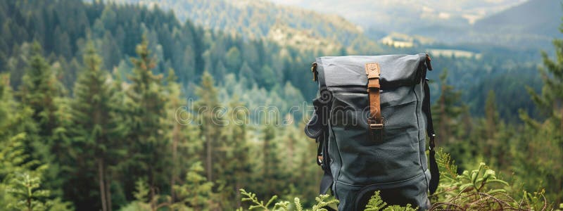 Tourist Backpack on the Background of Nature Mountains Stock ...