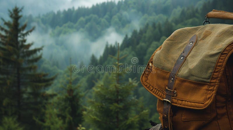 Tourist Backpack on the Background of Nature Mountains Stock Photo ...