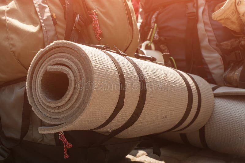 Tourist Backpack with a Camping Mat Stock Image - Image of tourism ...