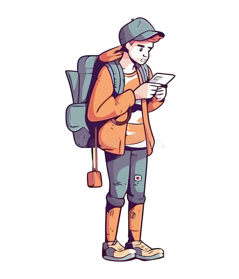 Tourist with a Backpack and Reading a Map Stock Vector - Illustration ...