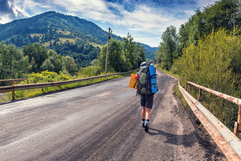 Tourist with Backpack on the Road Stock Image - Image of beautiful ...