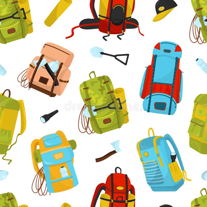 Tourist Backpack Seamless Pattern. Bags for Traveling Repeating Print ...