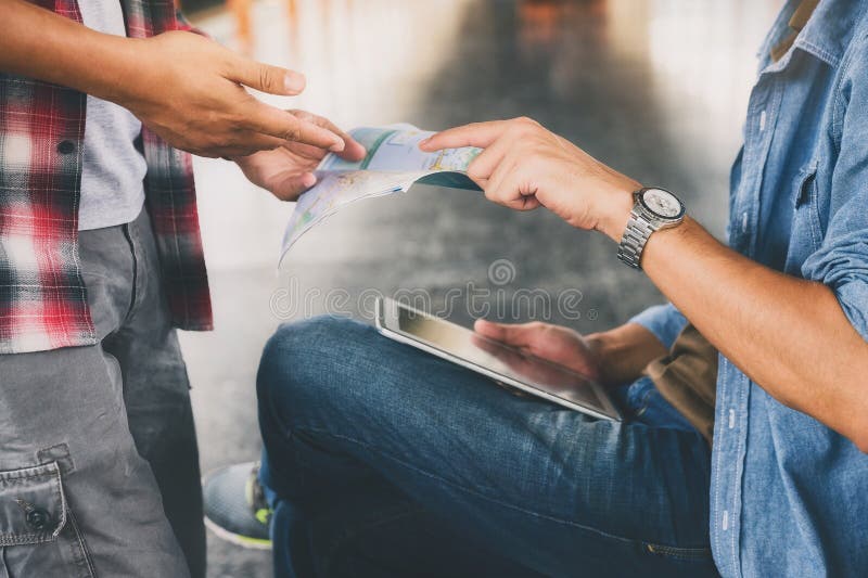 Tourist with Backpack Wait for Train and Ask for Direction Help Stock ...