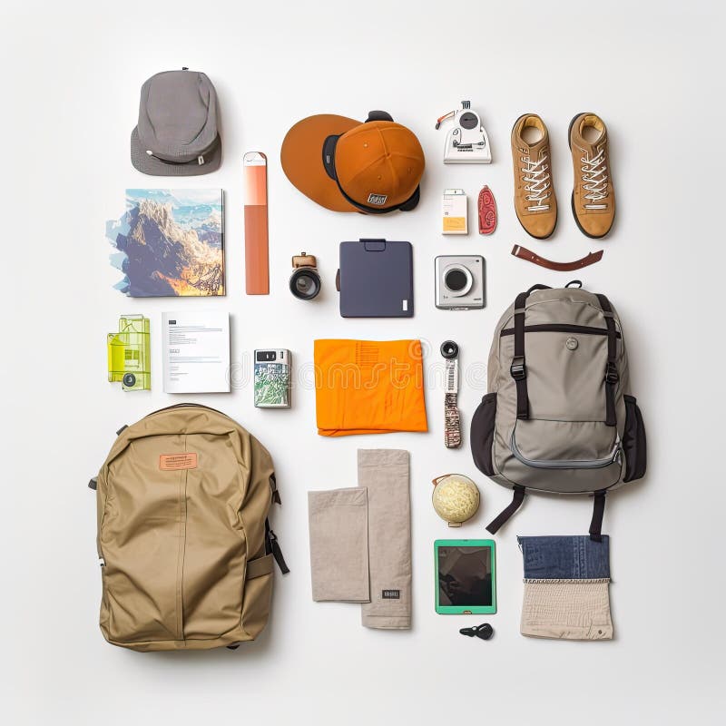 Tourist Bag and Accessories Set. Backpack Content, Essentials, Things ...