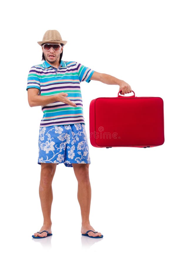 Tourist with Bags Isolated on White Stock Image - Image of heavy ...