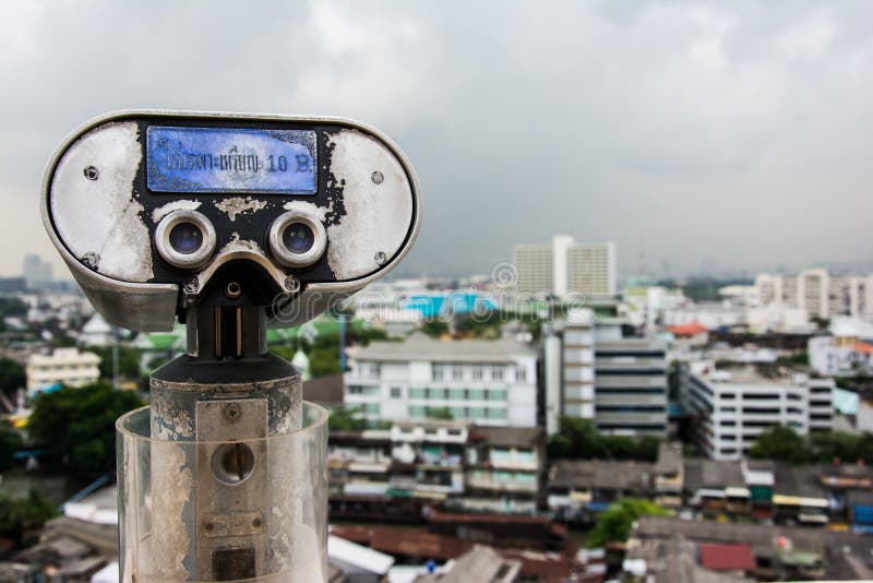 Tourist Binoculars at High Point View Stock Photo - Image of retro ...