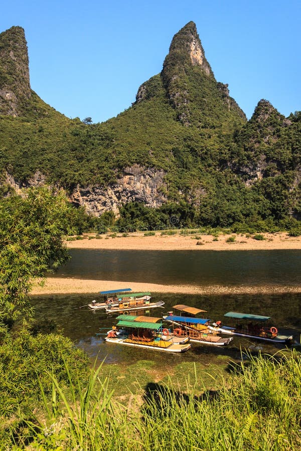 Tourist Boats on the Li River Stock Image - Image of boats, mountain ...