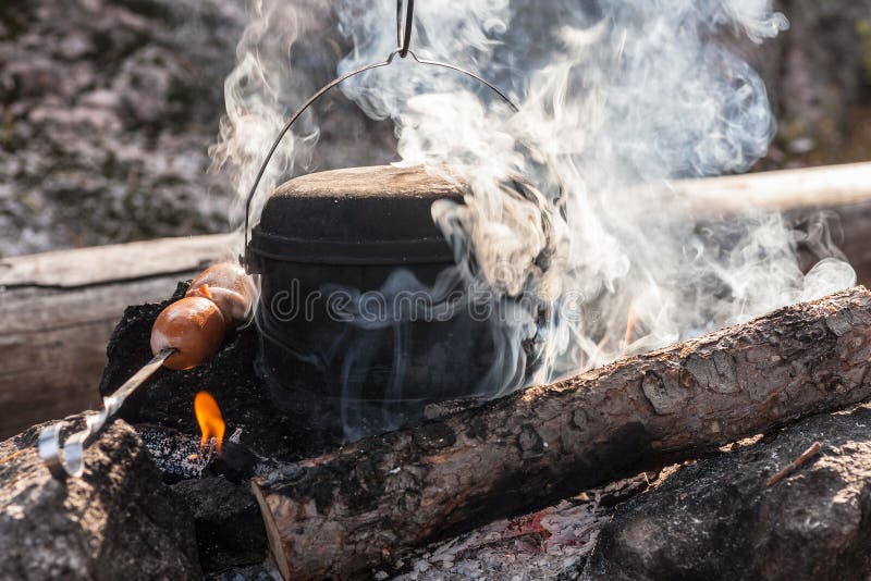 Roasting Wieners Over Campfire Stock Image - Image of logs, flames ...