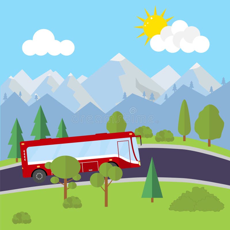 Bus in the mountains stock vector. Illustration of travel - 17746414