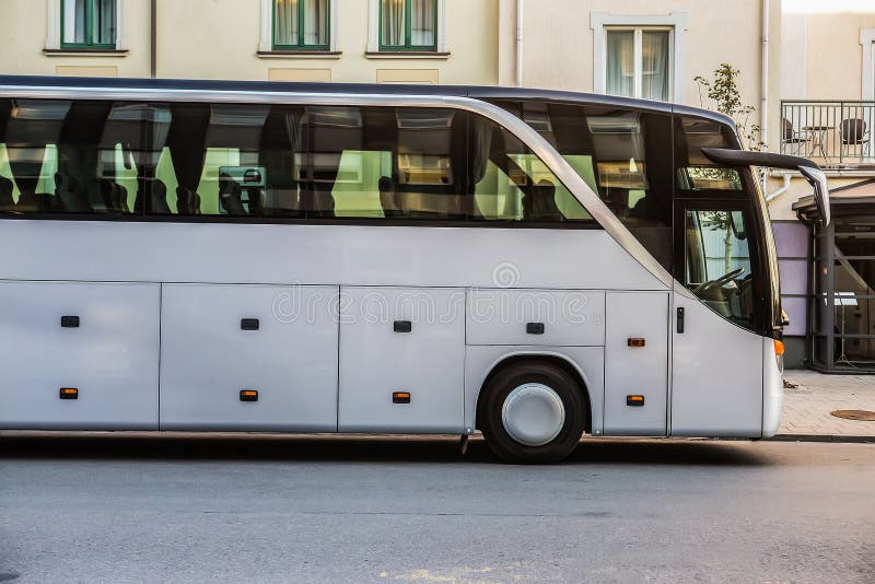 Tourist Bus is Moving Down the Street Stock Image - Image of highway ...