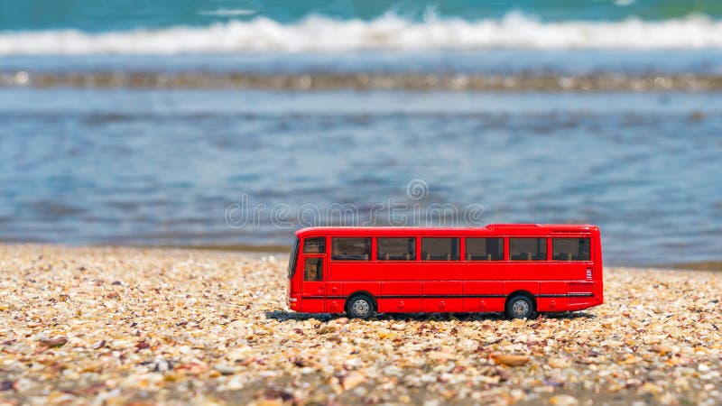 Tourist Bus on the Sea Shore. Summer Vacation Idea Stock Image - Image ...