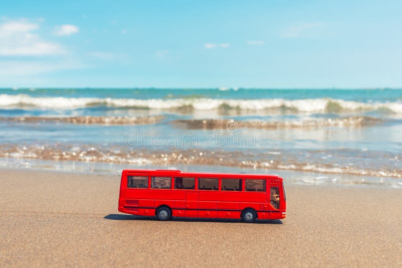 Tourist Bus on the Sea Shore. Summer Vacation Theme Stock Photo - Image ...