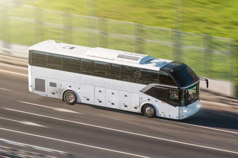 Tourist Bus Speeding on Highway, Blured in Motion. Stock Photo - Image ...