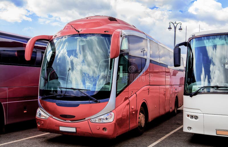 Tourist buses on parking stock photo. Image of buses - 123778908