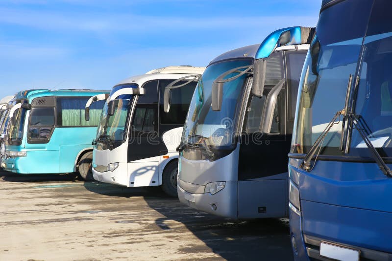 Tourist buses on parking stock image. Image of modern - 51771879