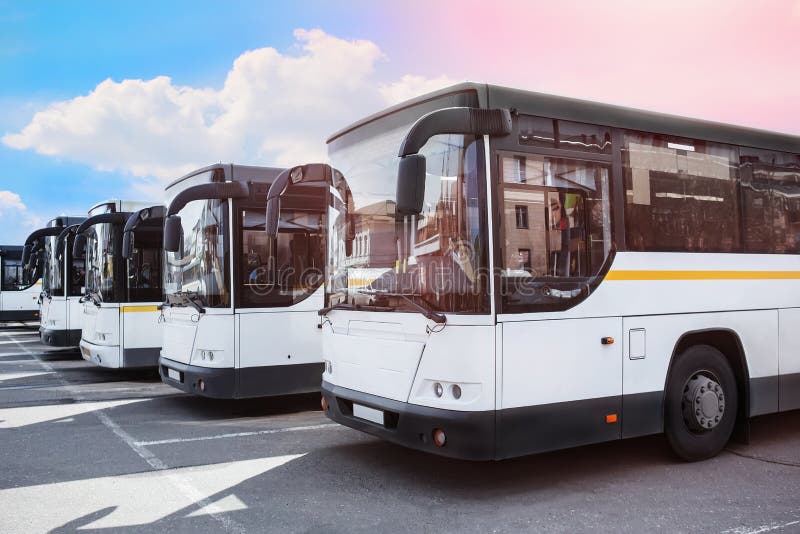 Tourist buses on parking stock photo. Image of rear - 143738166