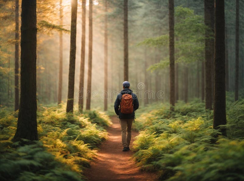 Tourist in Busy Forests with a Backpack on His Back Stock Illustration ...