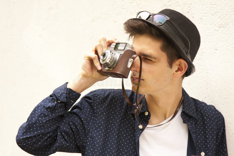 Tourist with camera stock photo. Image of candid, hipster - 71476286