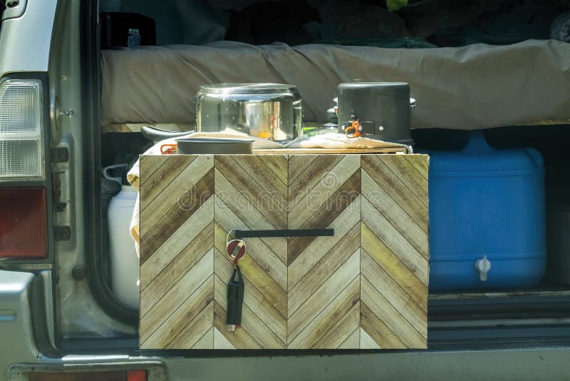 Tourist Camper Van Storage Box and Bed Stock Image - Image of travelers ...