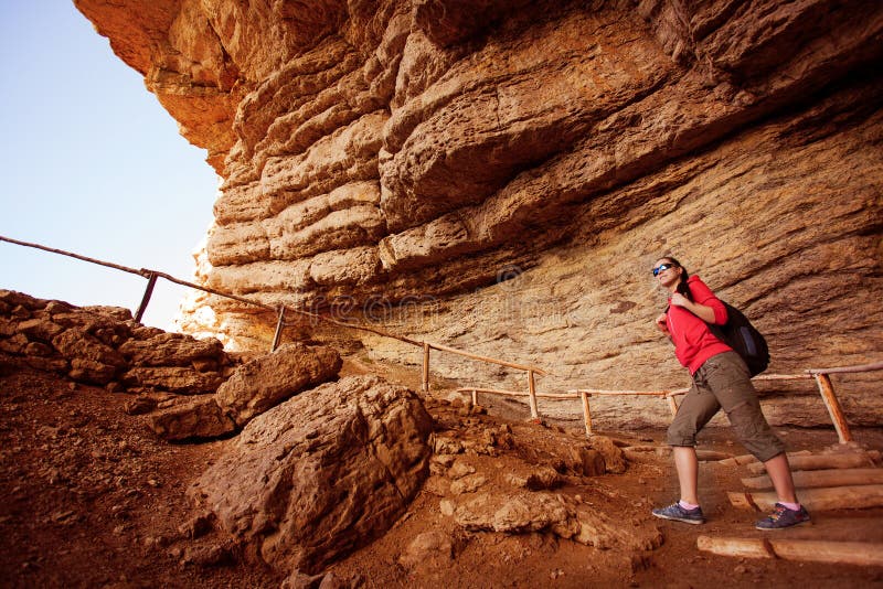 Tourist is Climbing on the Way from the Grot Stock Image - Image of ...