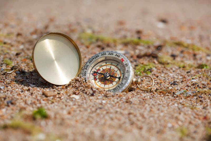 Tourist Compass on the Hot Sand Stock Image - Image of exploration ...