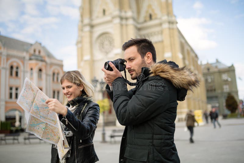Tourist Couple Enjoying Sightseeing Stock Image - Image of holidays ...
