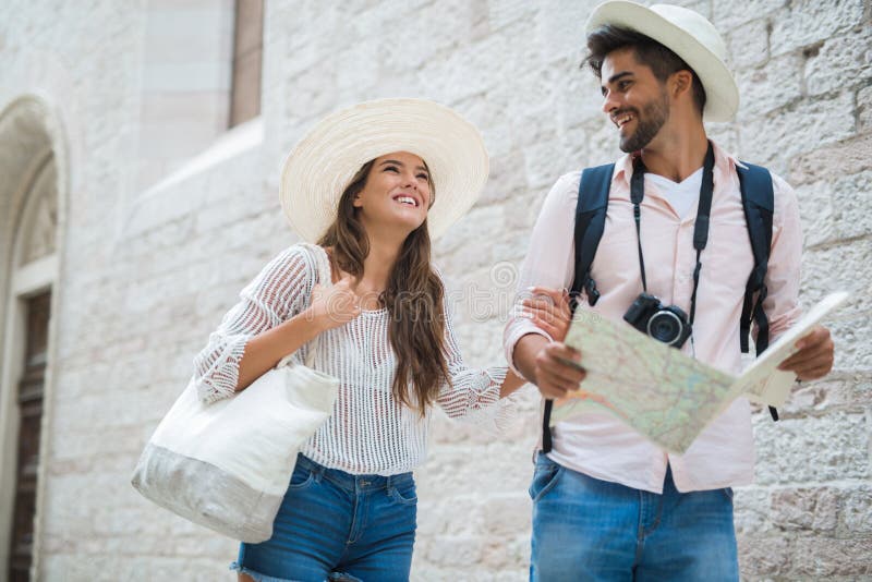 Tourist Couple Exploring City Stock Image - Image of route, outdoors ...