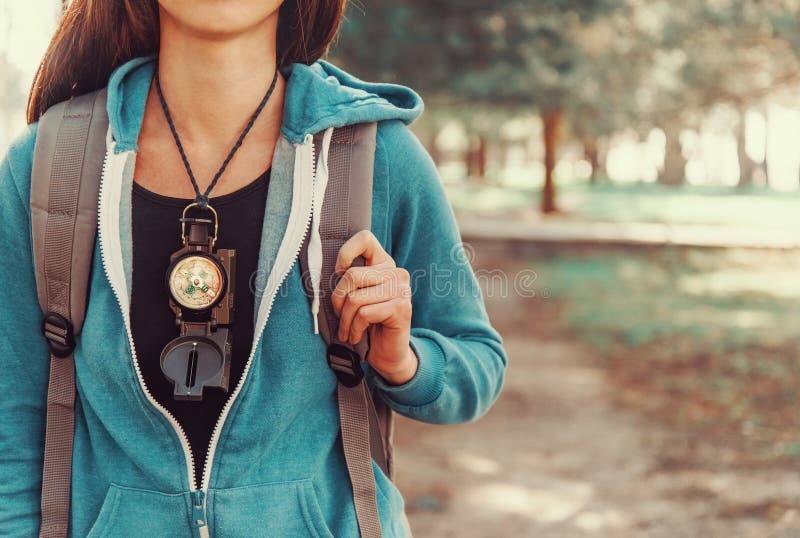 Tourist Girl with a Compass Stock Photo - Image of tourist, position ...
