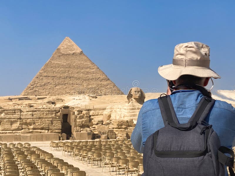 Tourist with a Hat Photographing a Pyramid in Egypt Stock Photo - Image ...