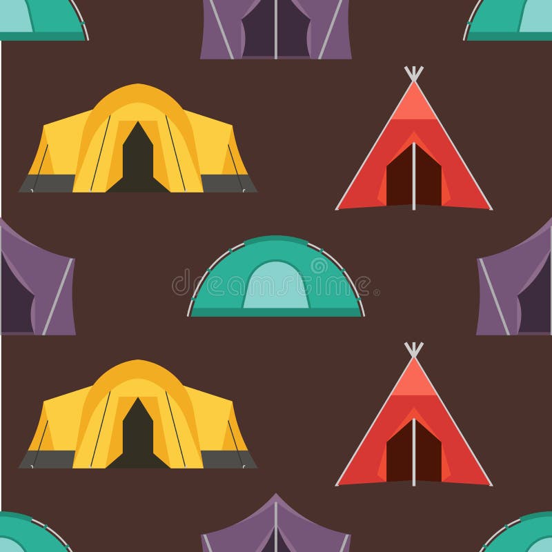 Tourist Hiking Tents Seamless Pattern Stock Vector - Illustration of ...