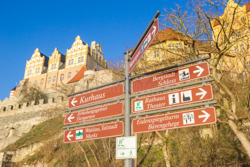 Tourist Information Sign in Front of the Castle in Bernburg Stock Photo ...