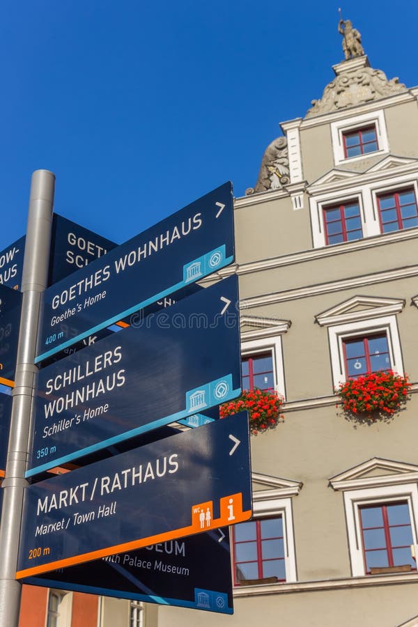 Tourist Information Sign in Front of a Historic Building in Weimar ...
