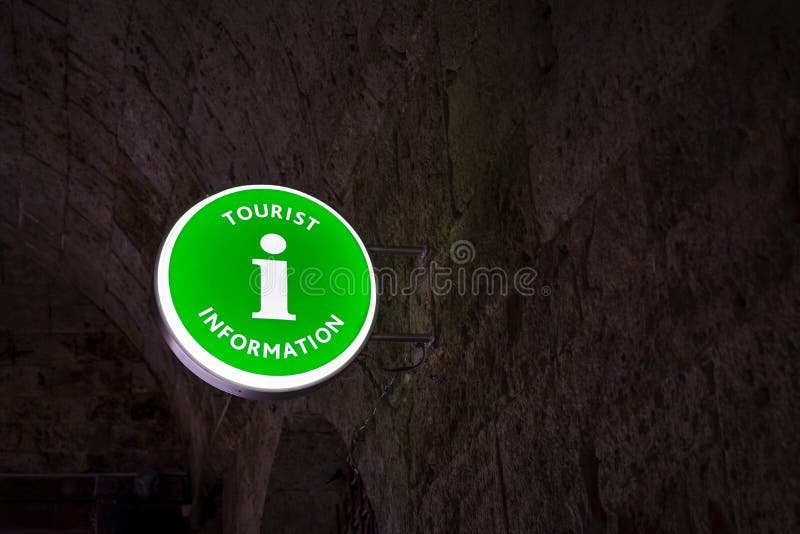 Tourist Information Sign on a Window Wall in the City Stock Photo ...