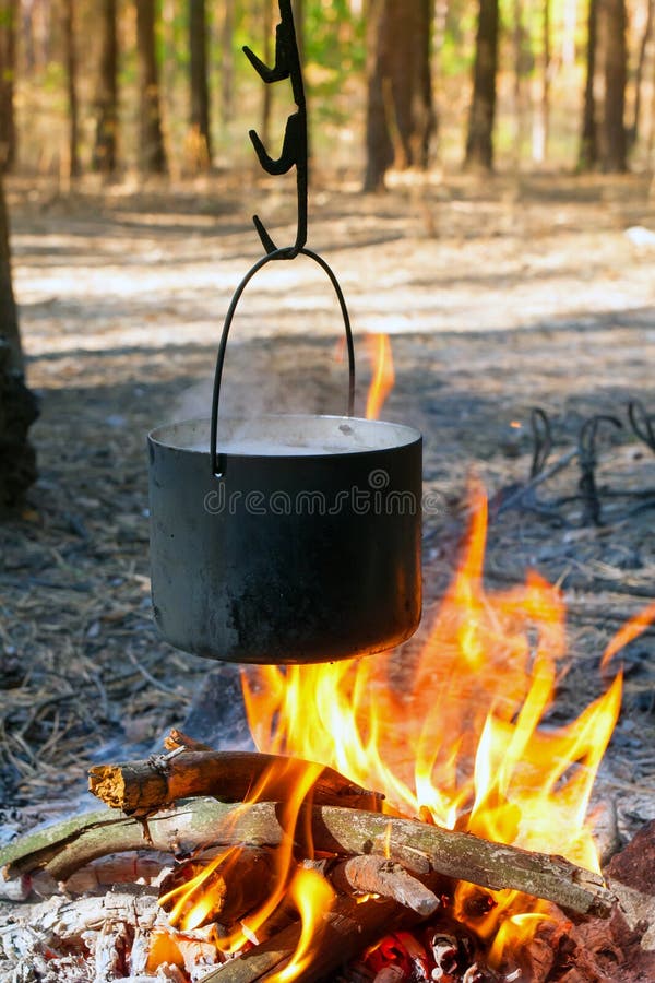 Tourist Kettle Over Camp Fire Stock Image - Image of fireplace, nature ...
