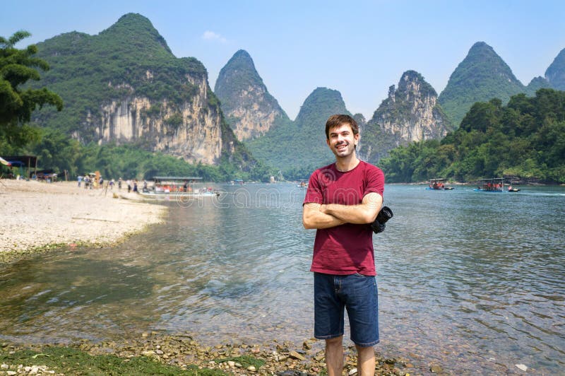 Yangshuo, China - July 27, 2018: Tourist Bamboo Rafts on Li River in ...