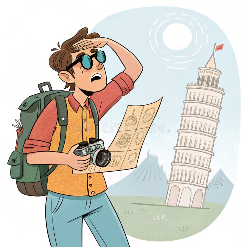 A Tourist Looking Confused while Holding a Upside-Down Map Stock ...