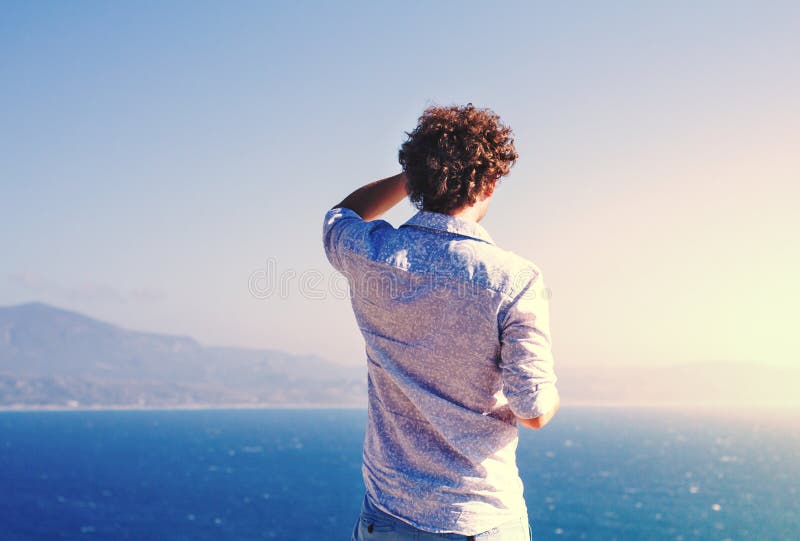 Tourist Looking into the Distance on Sea Stock Image - Image of relax ...