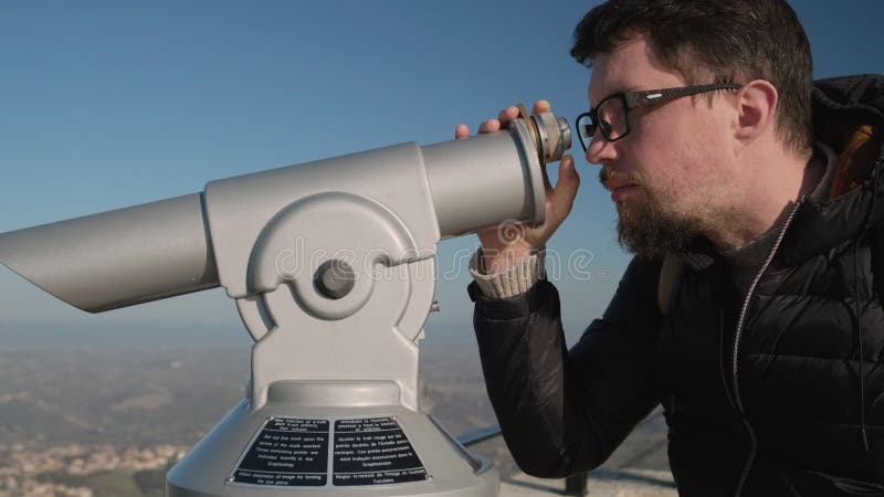 Tourist is Looking Inside Observation Telescope Stock Footage - Video ...