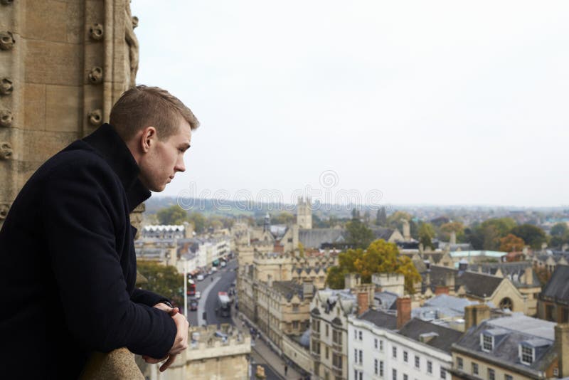 Tourist Looking Out Over View of Oxford Skyline Stock Image - Image of ...