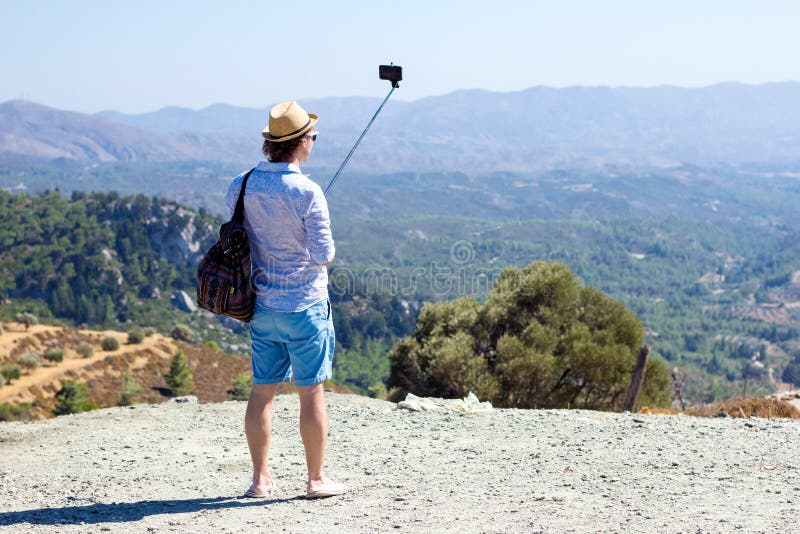 Tourist Making Selfie Against the Background of Beautiful Scenery Stock ...