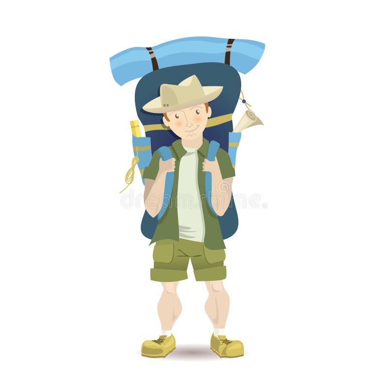Tourist Man with a Big Backpack. Stock Vector - Illustration of field ...