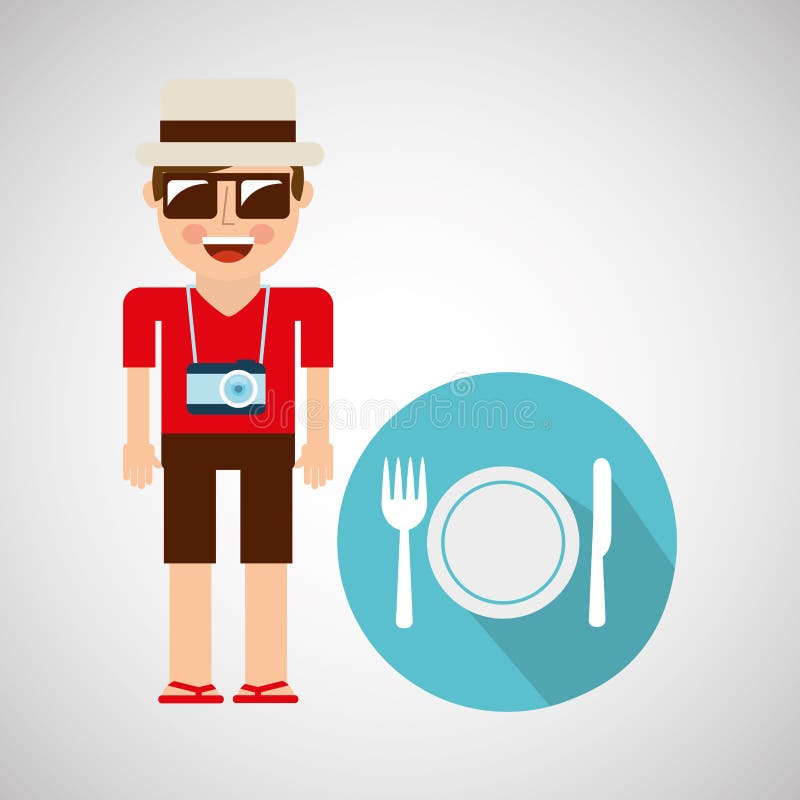 Tourist Man with Camera and Restaurant Symbol Stock Vector ...