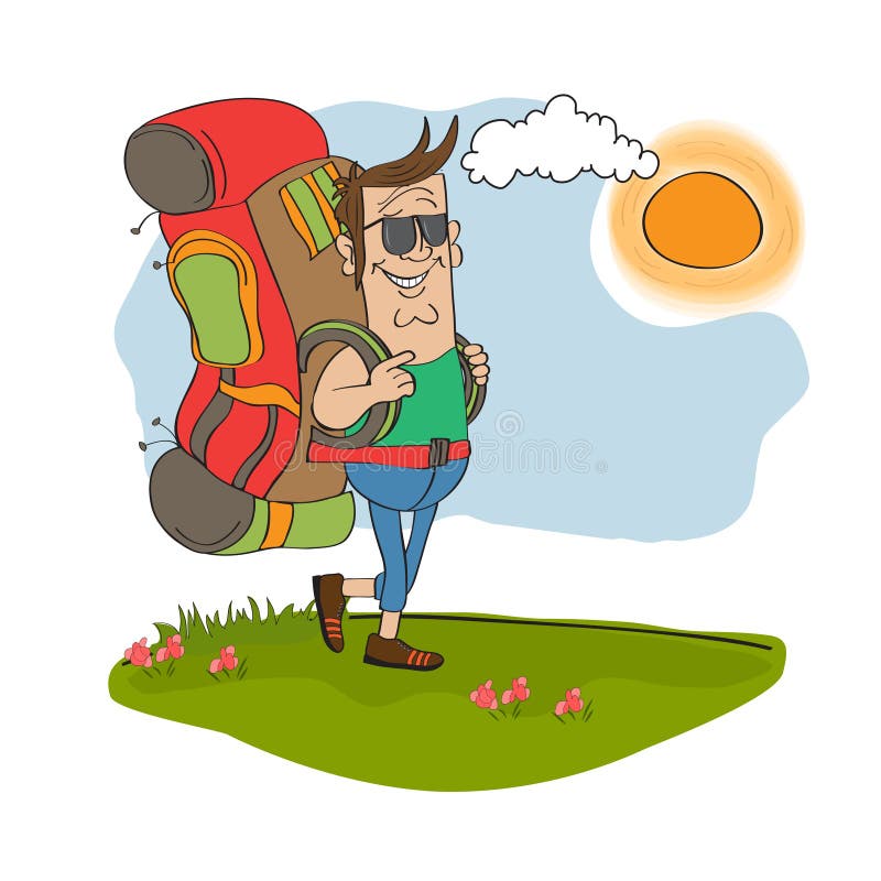 Tourist Man Traveling with Backpack Stock Vector - Illustration of ...