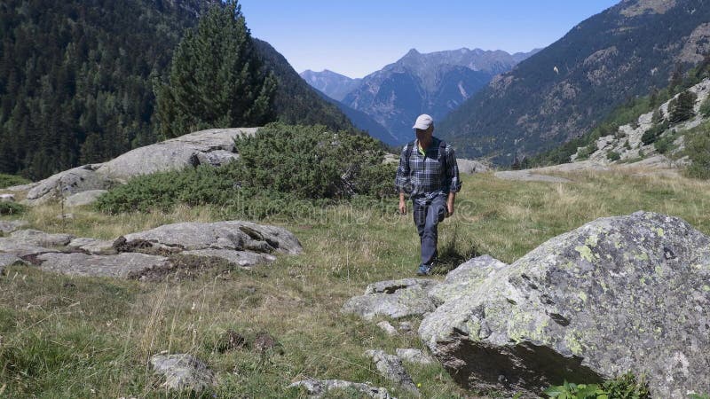 Tourist Man Walking on the Spanish Pyrenees Mountain Stock Footage - Video of backpack, tourism ...