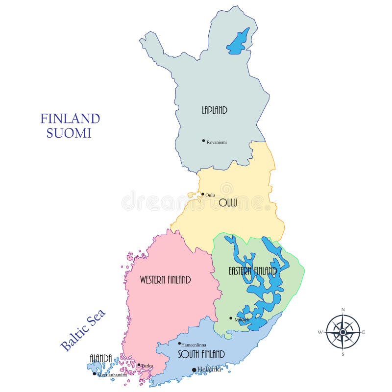 Tourist Map of Finland, Administrative Districts and Main Cities ...