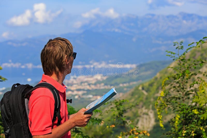 Tourist with Map on Mountains Vacation Stock Photo - Image of route ...
