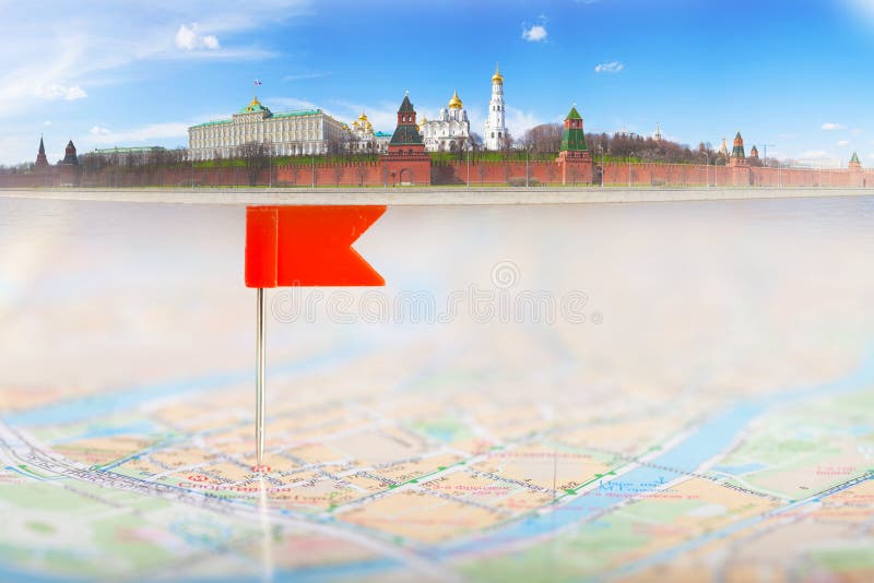 Tourist map and red tag stock image. Image of tourism - 37991429